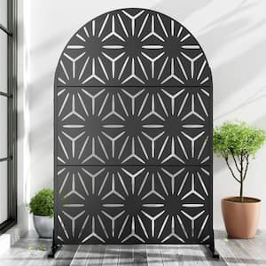 Lirago 72 in. x 47 in. Arched-Top Black Privacy Screen Galvanized ...