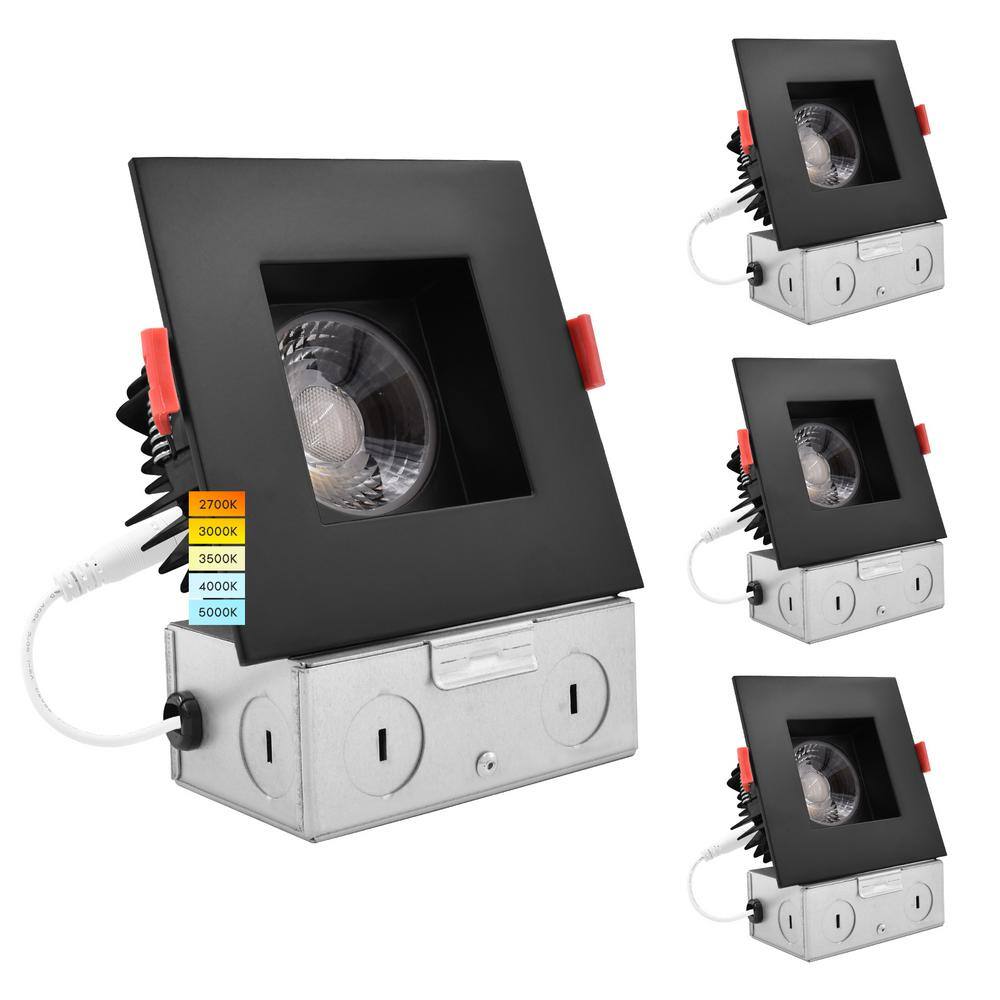 LUXRITE 4" Square LED Recessed Light J-Box 15W 5 Color Selectable 1100 ...