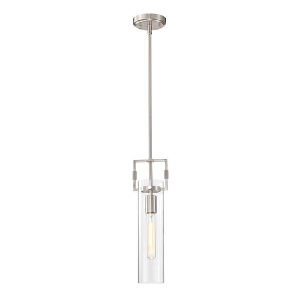 Edvivi 1-Light Brushed Nickel Mini Pendant Light with Clear Cylindrical ...