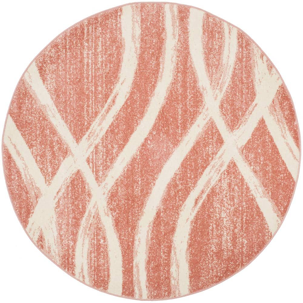 SAFAVIEH Adirondack Rose/Cream 6 ft. x 6 ft. Waves Round Area Rug ...
