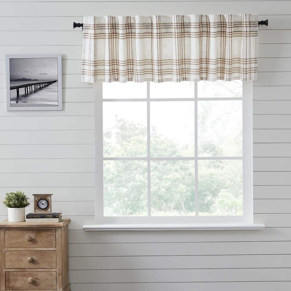 VHC BRANDS Wheat Plaid 90 in. L x 19 in. W Cotton Valance in Golden Tan ...