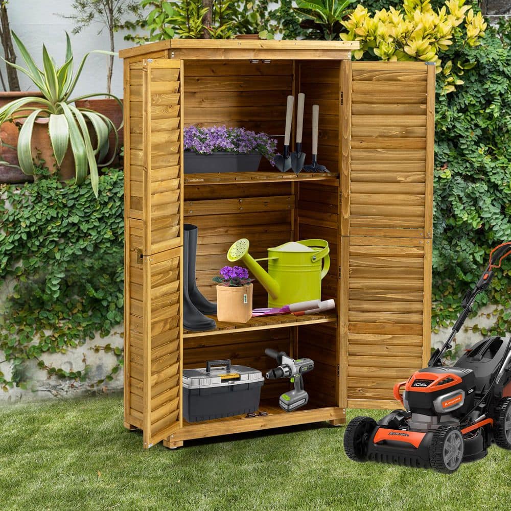 Daheat Outdoor Wood Storage Shed with Lockable Door, Waterproof Roof ...