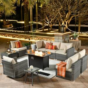 weaxty W Daffodil C Gray 10-Piece Wicker Patio Fire Pit Conversation ...