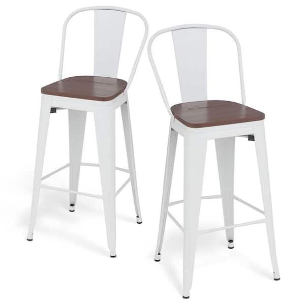 MoNiBloom White Stackable 30.5 in. Counter Height Metal Outdoor Bar ...