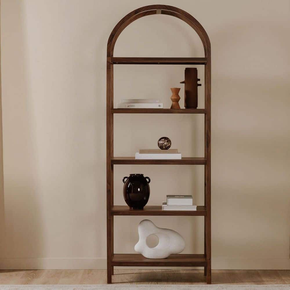 NADAAL STUDIOS Elrynn 80 in. Tall Walnut Solid Wood and Veneer 5-Shelf ...