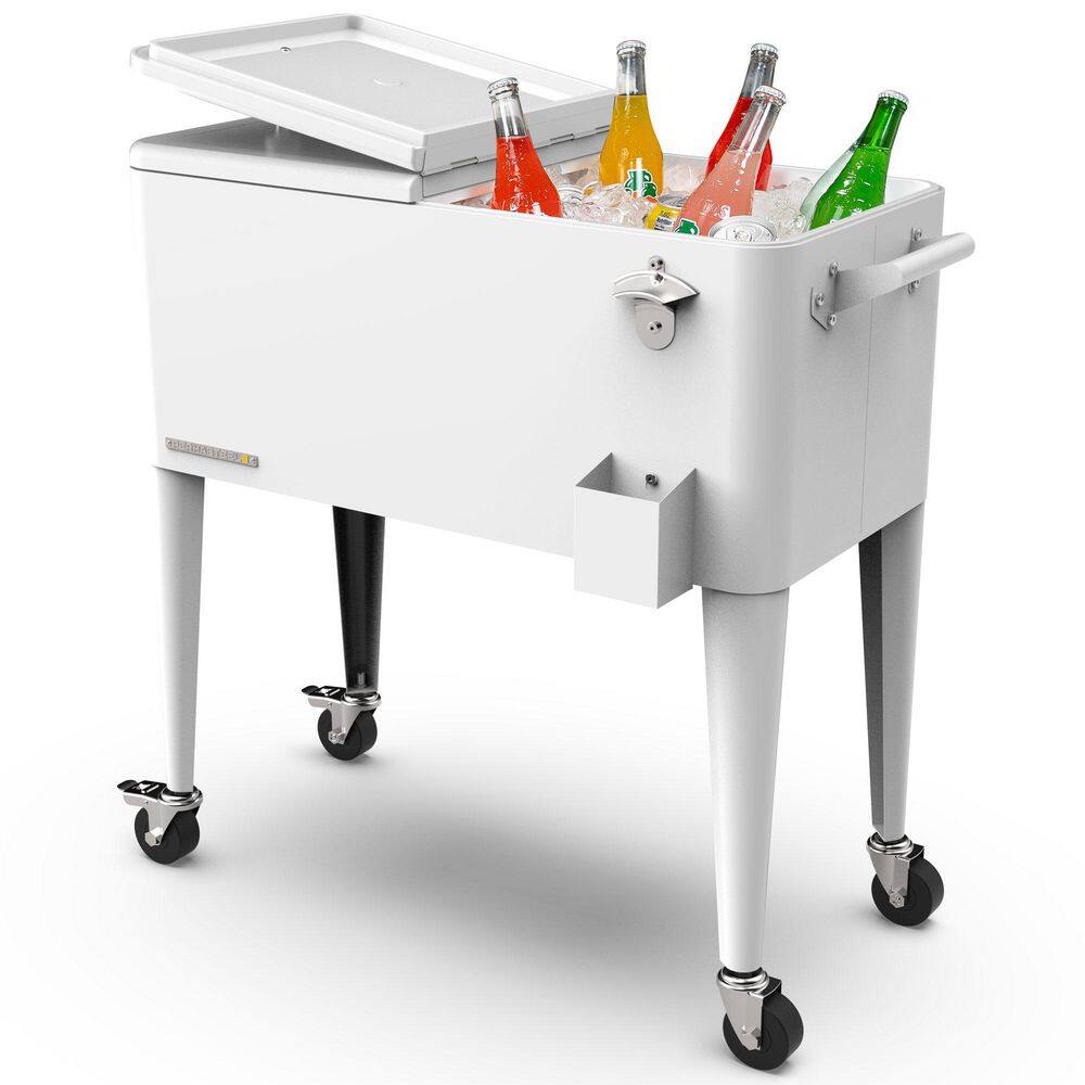 PERMASTEEL 80 qt. White Classic Outdoor Rolling Patio Cooler with ...