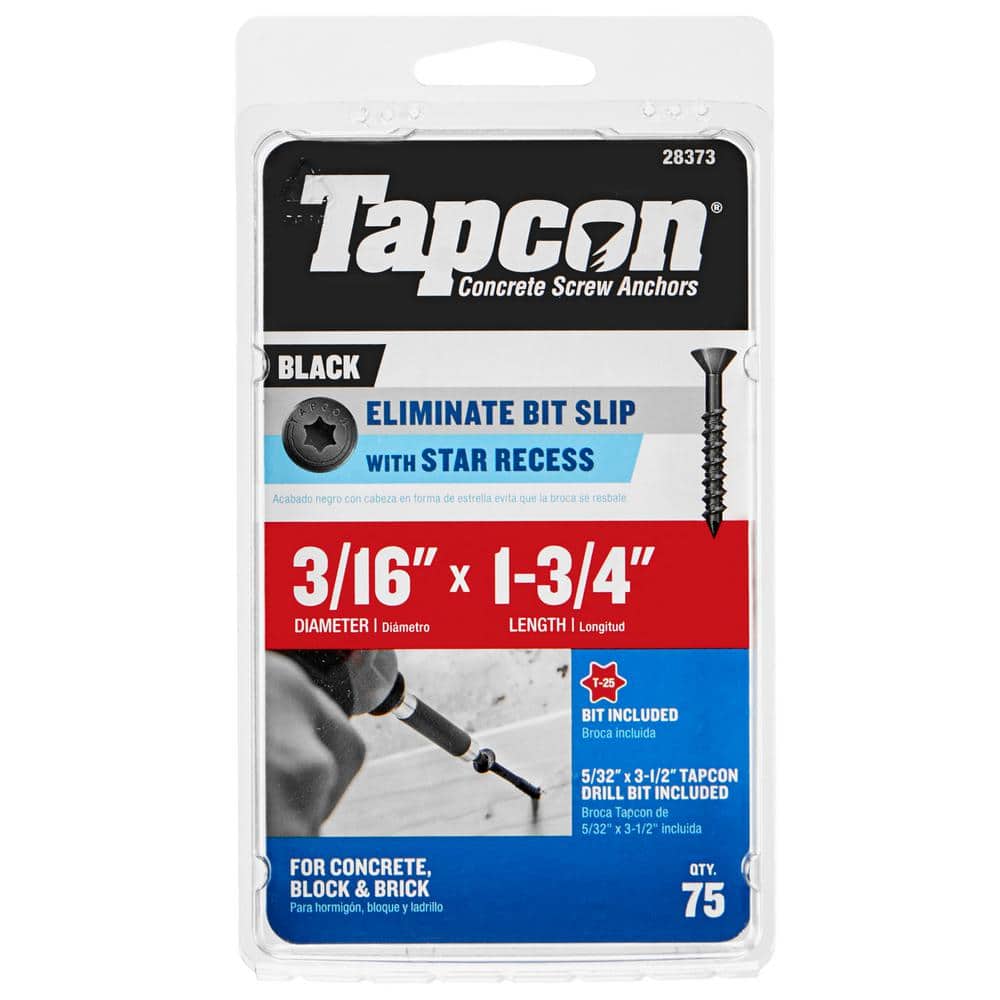Tapcon 3/16 in. x 1-3/4 in. Star-Flat-Head Black Concrete Anchors (75-Piece) 28373 - The Home Depot
