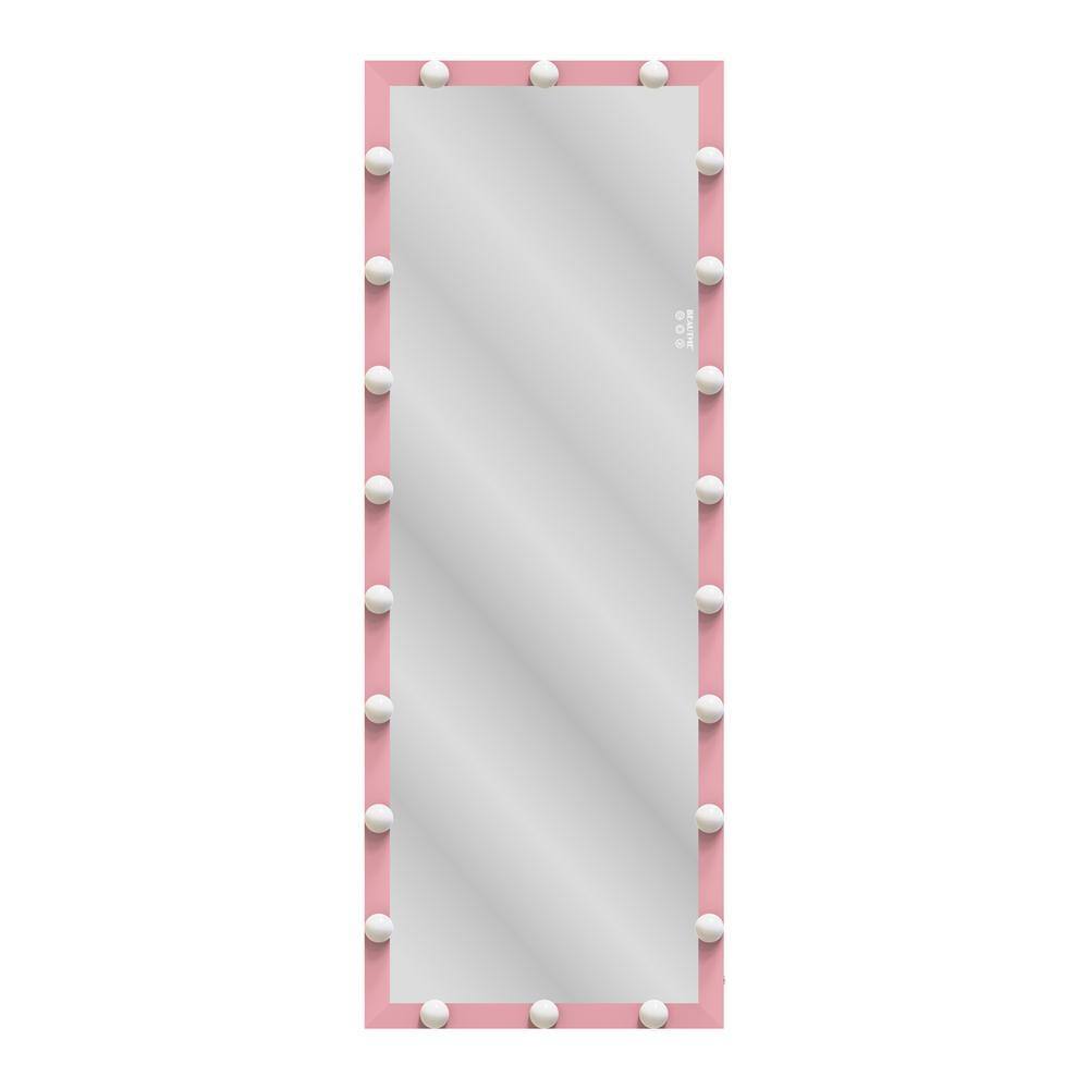 23.30 in. W x 62.60 in. H Rectangle Pink Full Length Mirror with Lights ...