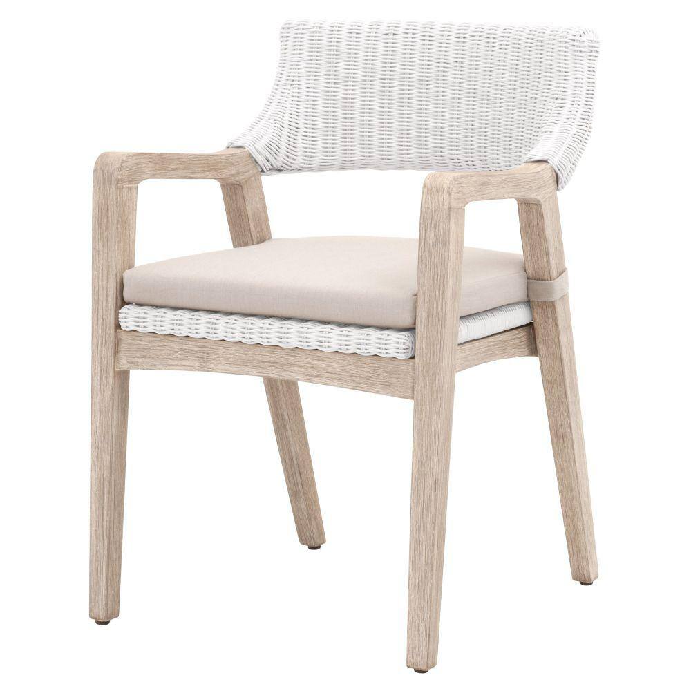 Benjara Gray and White Fabric Arm chair with Wooden Frame BM283502 ...