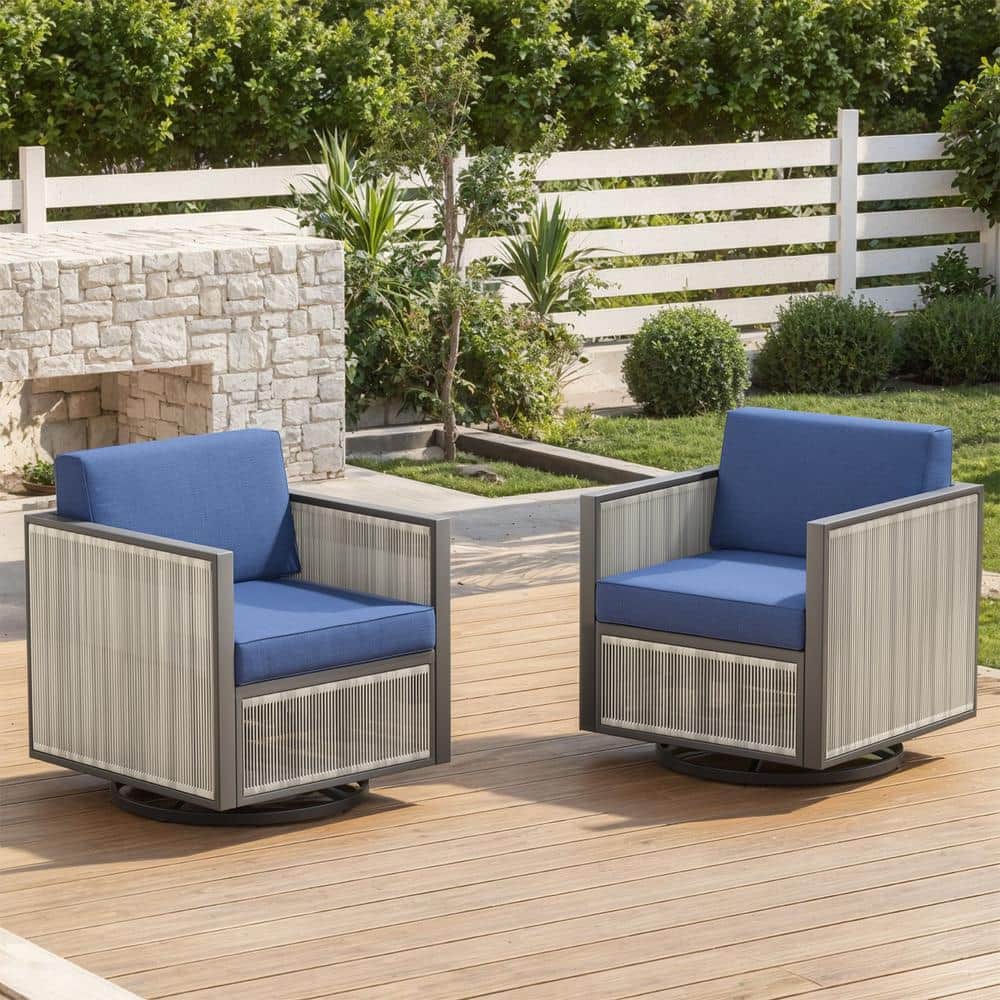 Pocassy Square Tube Series 2-Pack Gray Wicker Outdoor Patio Glider with ...