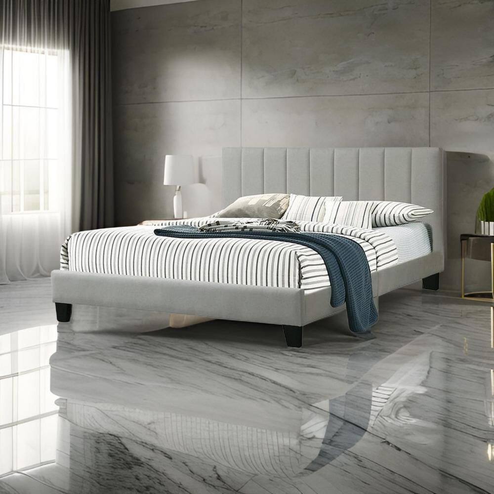 Benjara Eve Light Gray Wood Frame Full Size Platform Bed BM301439 - The ...