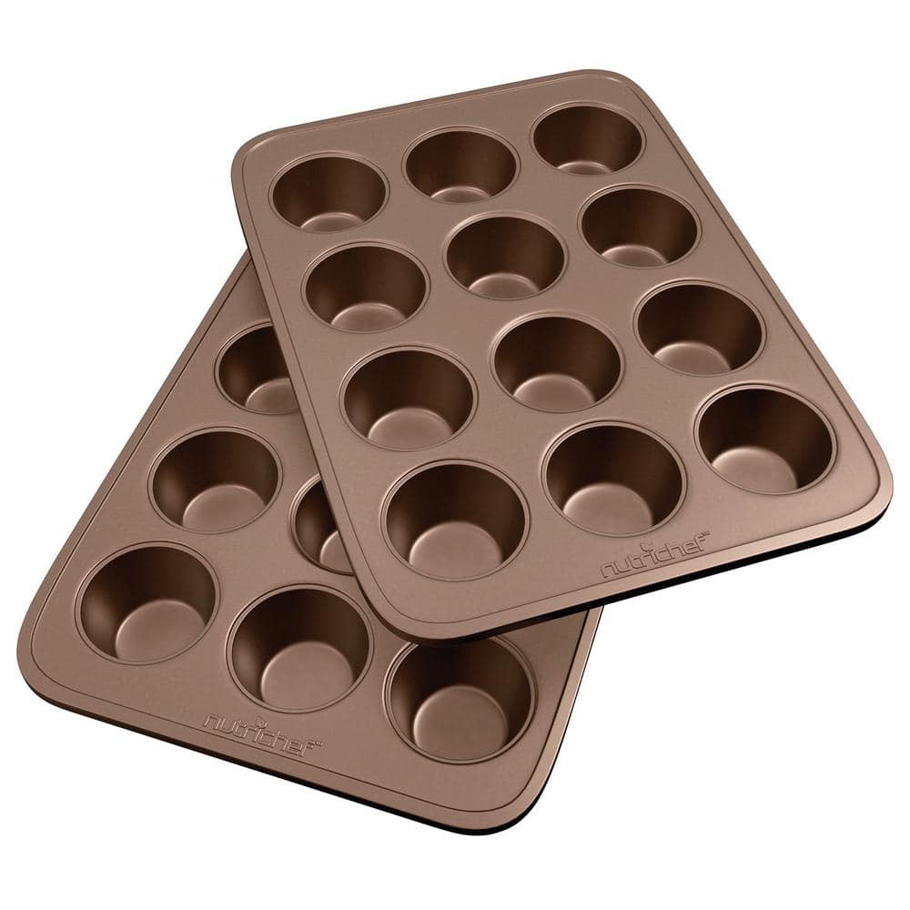 NutriChef 2-Piece Steel Deluxe Non-Stick Cupcake Cookie Baking Sheet ...