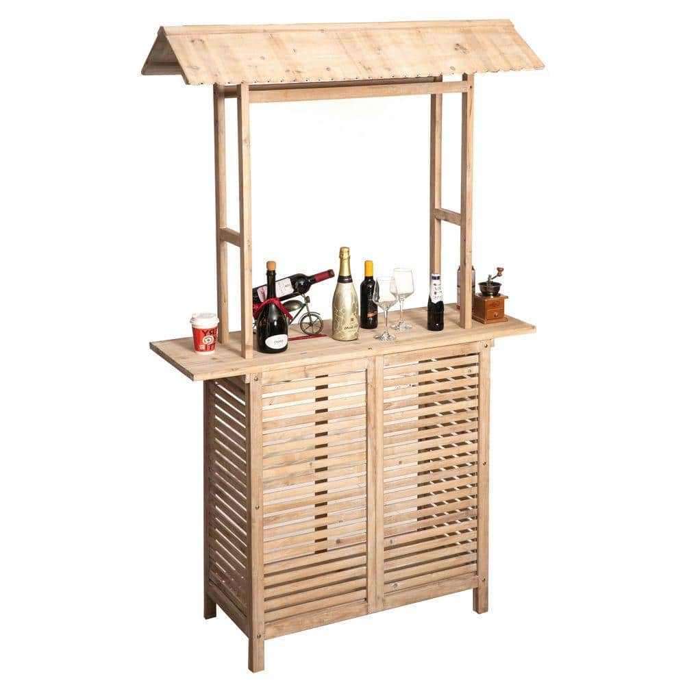 Vintiquewise Rustic Wooden Outdoor Bar Counter with Roof for Patio ...