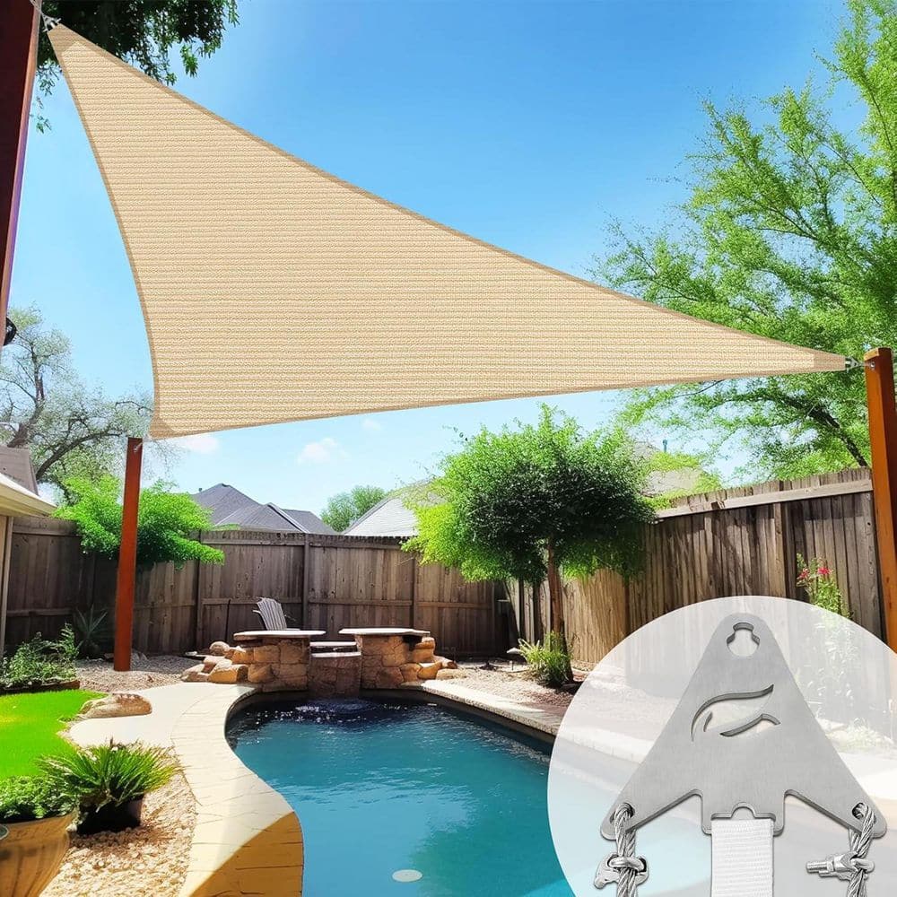 18 ft. x 18 ft. Beige Steel Wire Shade Sail,98% UV Protection,280GSM ...