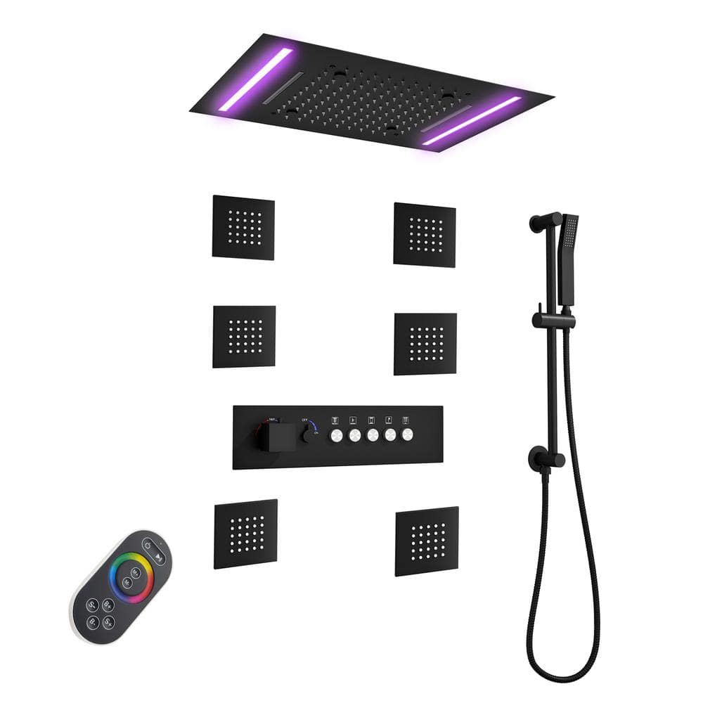 Luxury 5-Spray 2.5 GPM 19.7 in. Thermostatic Ceiling Mount Dual Shower ...