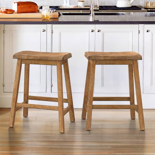 cozyman Aurelia 24 in. Natural Solid Wood Backless Saddle Counter Stool ...