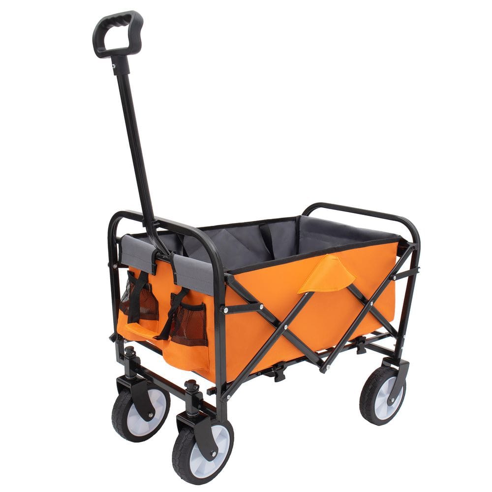 CASTNOO 9.8 cu. ft. Orange Fabric Folding Garden Cart Utility Wagon ...