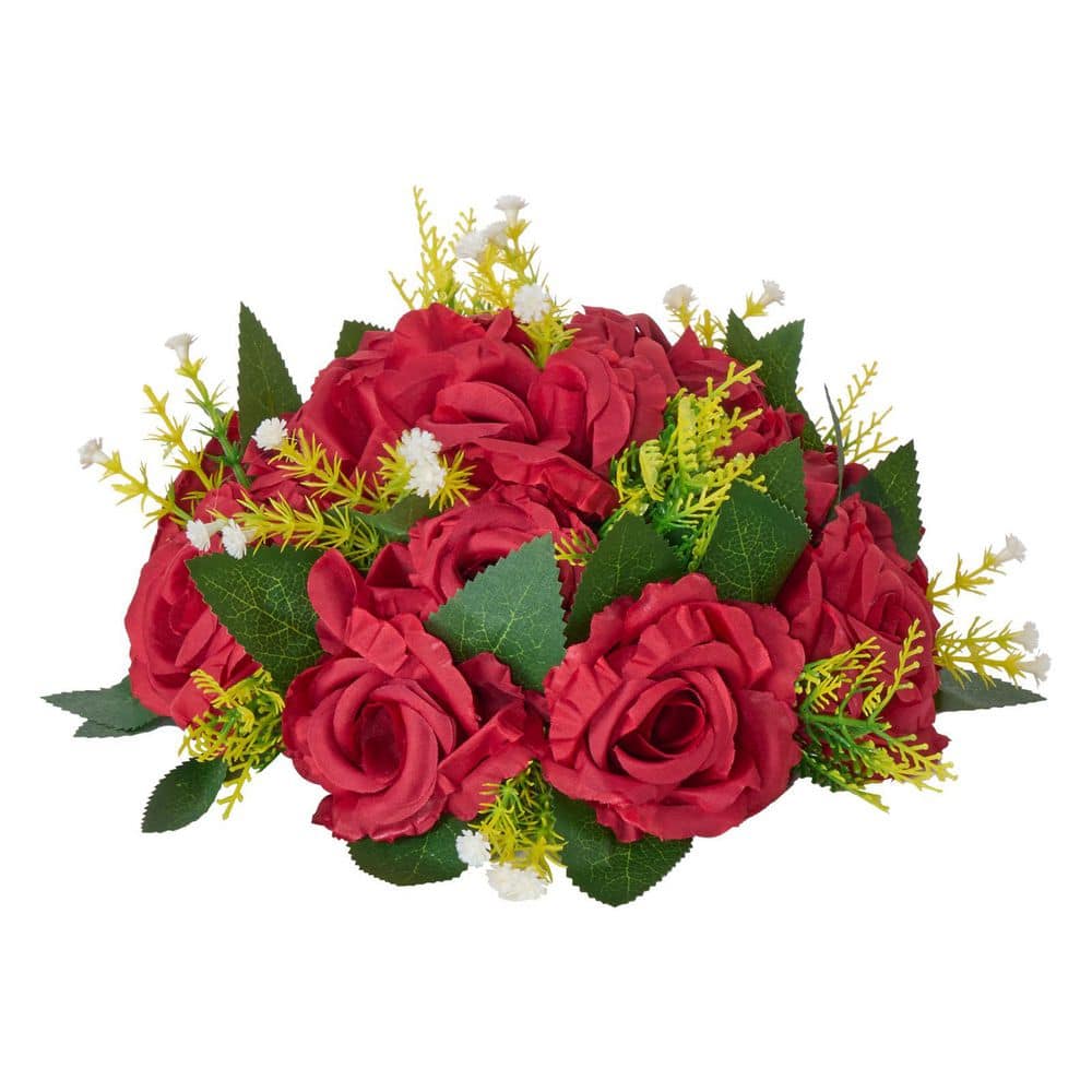 VEVOR Flower Balls Arrangement Bouquet 10 Piece, 4.72 in. Red Indoor/Outdoor Artificial Rose ...