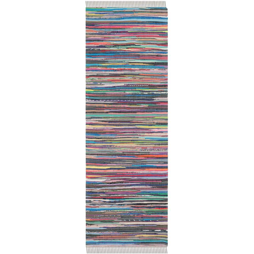 SAFAVIEH Rag Rug Gray/Multi 2 ft. x 6 ft. Striped Runner Rug RAR121M-26 ...