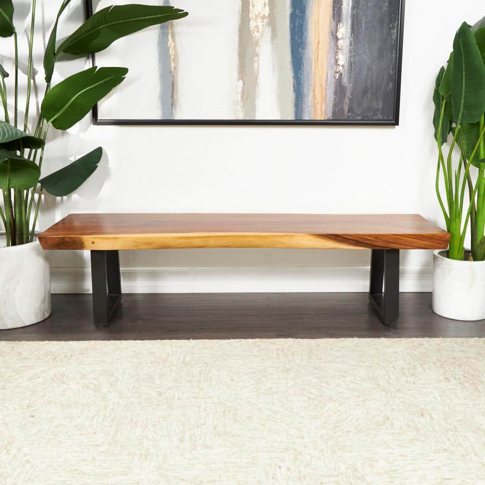 Litton Lane Dark Brown Handmade Dining Bench 16 in. x 55 in. x 16 in ...