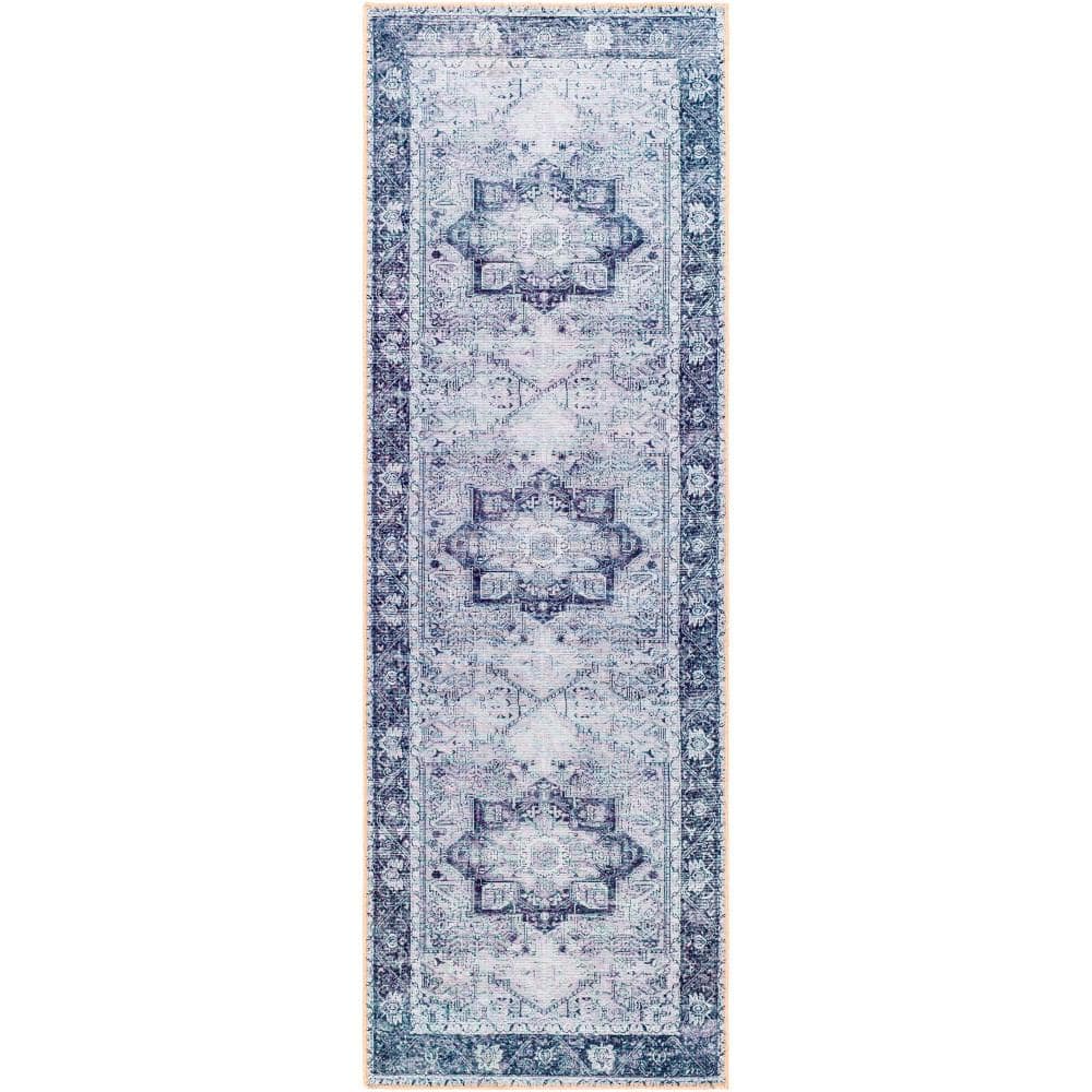 Livabliss Gilda Cobalt Medallion 3 ft. x 8 ft. Machine-Washable Indoor ...