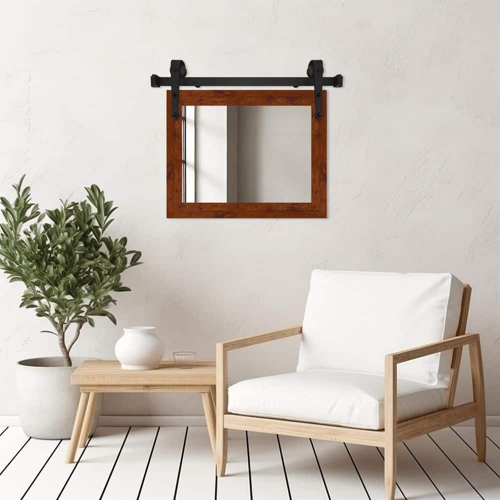 Rayne Mirrors (34 in. W x 33 in. H) Dark Brown Modern Rustic Mirror ...