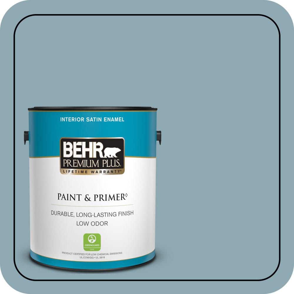 BEHR PREMIUM PLUS 1 gal. #530F-4 Newport Blue Satin Enamel Low Odor ...