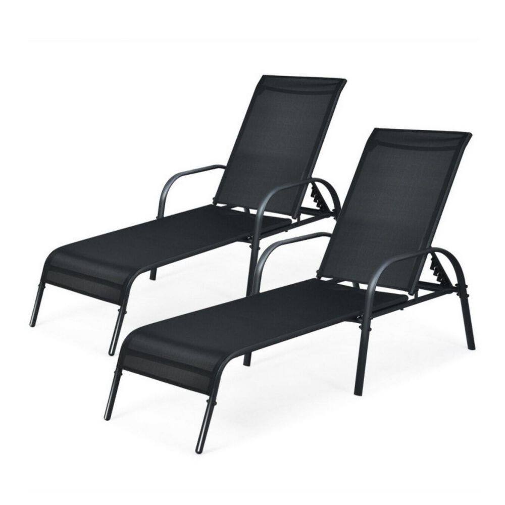 Black 2 Piece Metal Frame Outdoor Chaise Lounge D08GM9982N - The Home Depot