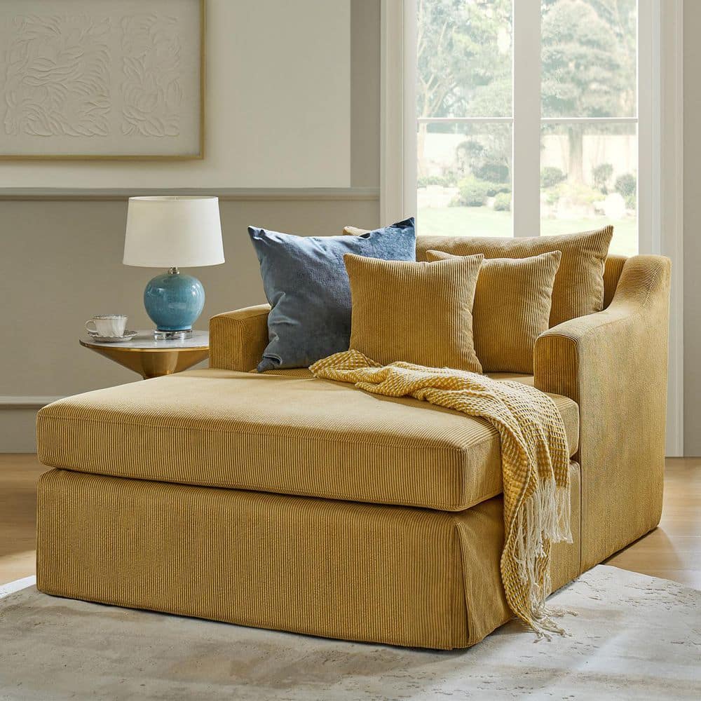 JAYDEN CREATION Massima Mustard Polyester Slipcovered Chaise Lounge ...