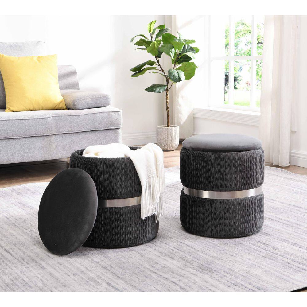 TECHNI MOBILI Modern Velvet Round Ottoman with Storage, Grey RTA-OT26 ...
