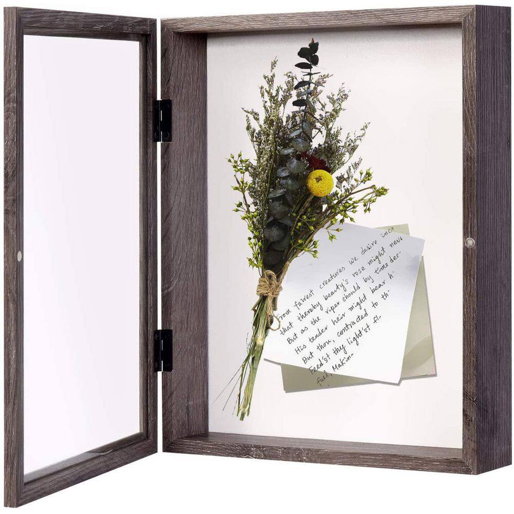 EDGEWOOD 10 in. x 13 in. Brown Real Glass Front Opening Shadow Box ...
