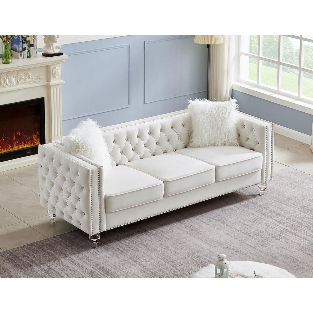 GOJANE Mid-Century 83 in. Straight Arm Velvet Rectangle Adjustable ...