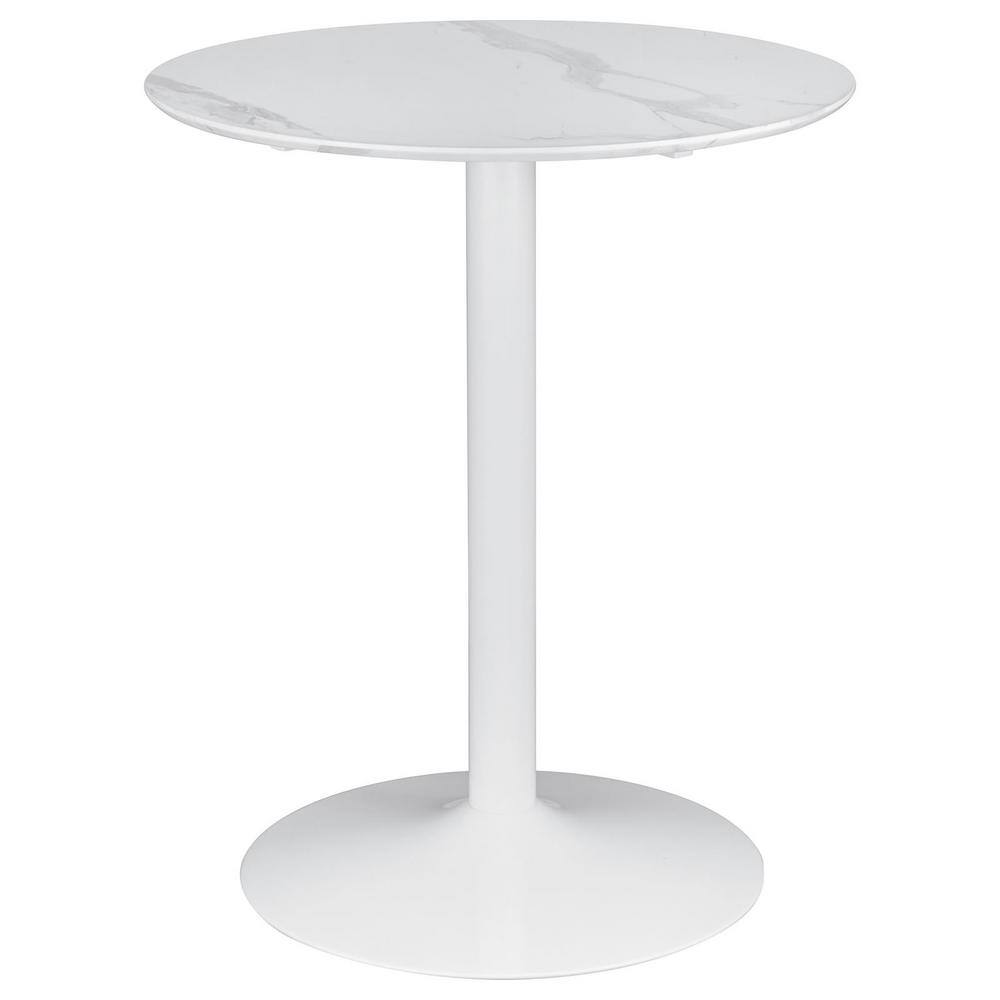 Coaster Arkell White Faux Marble Top Round Pedestal Counter Height ...