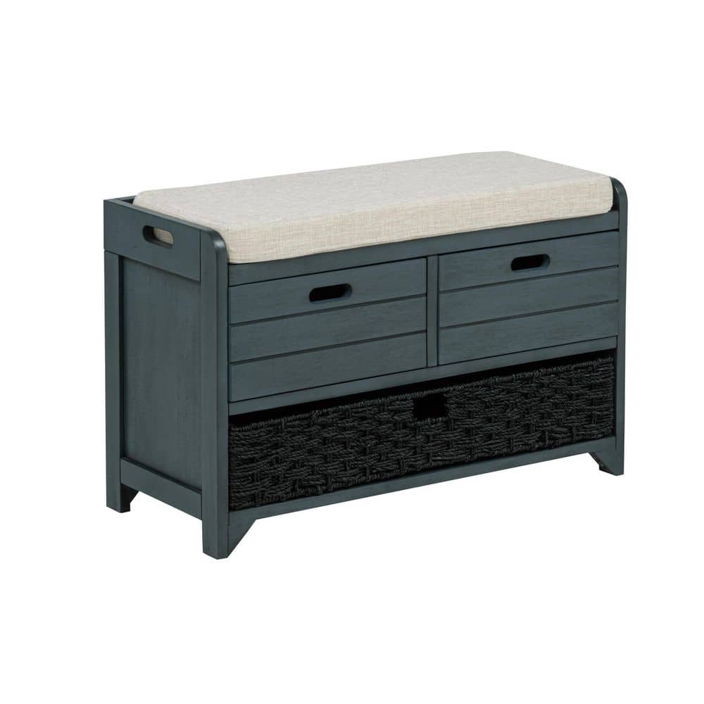 Best Master Furniture Rowan Navy Storage Bedroom Bench with 2 Drawers ...