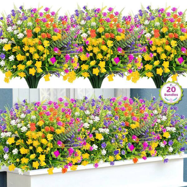 20 Bundles Multi-Colored Artificial Flower Set Realistic Outdoor Indoor ...