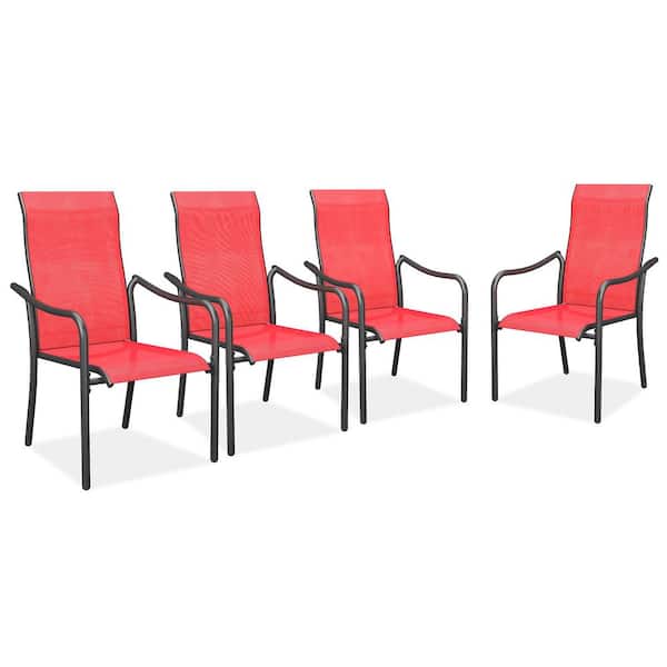 DIFY Red Stackable Patio Chairs with High Back, Outdoor Dining Chairs ...