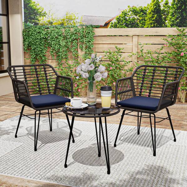 Esunny 3-Piece Wicker Outdoor Patio Conversation Set with Lonuge Chair ...