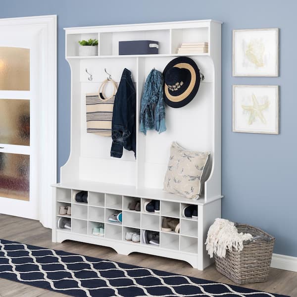 Prepac 60 Wide Hall Tree with 24 Shoe Cubbies White