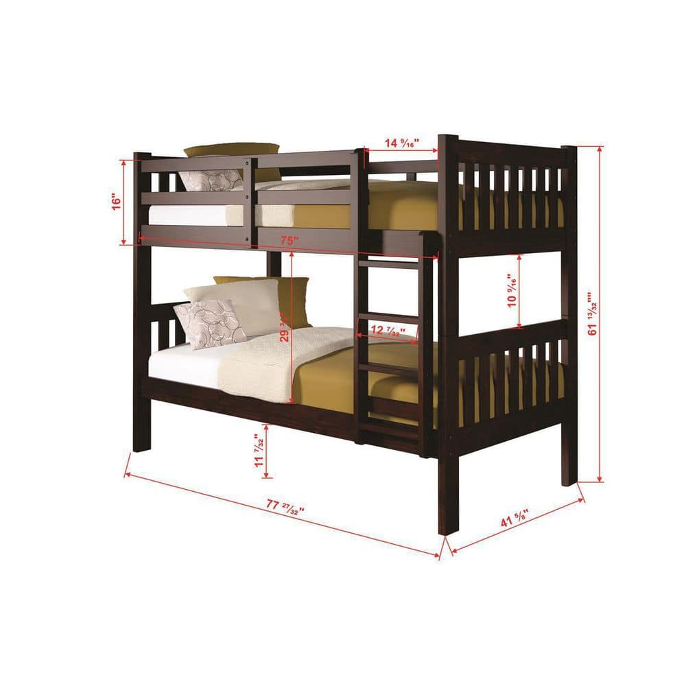 Donco Kids Brown Cappuccino Twin Over Twin Mission Bunk Bed with Dual ...