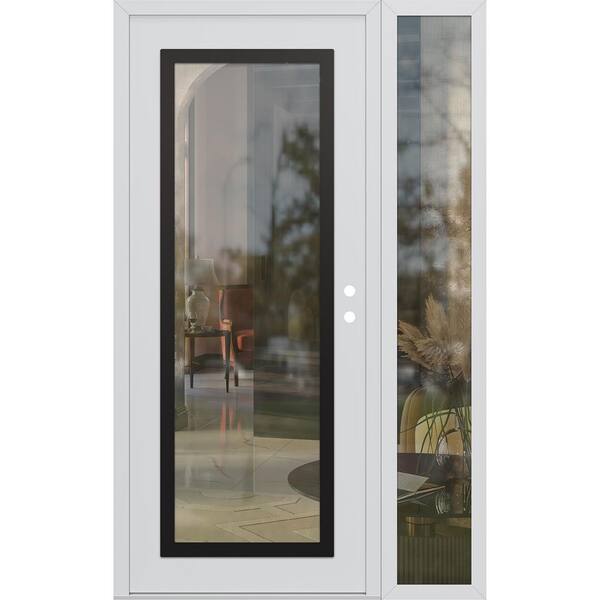 C1 52 in. x 80 in. Black P Left-Hand/Inswing Clear Glass White/White ...