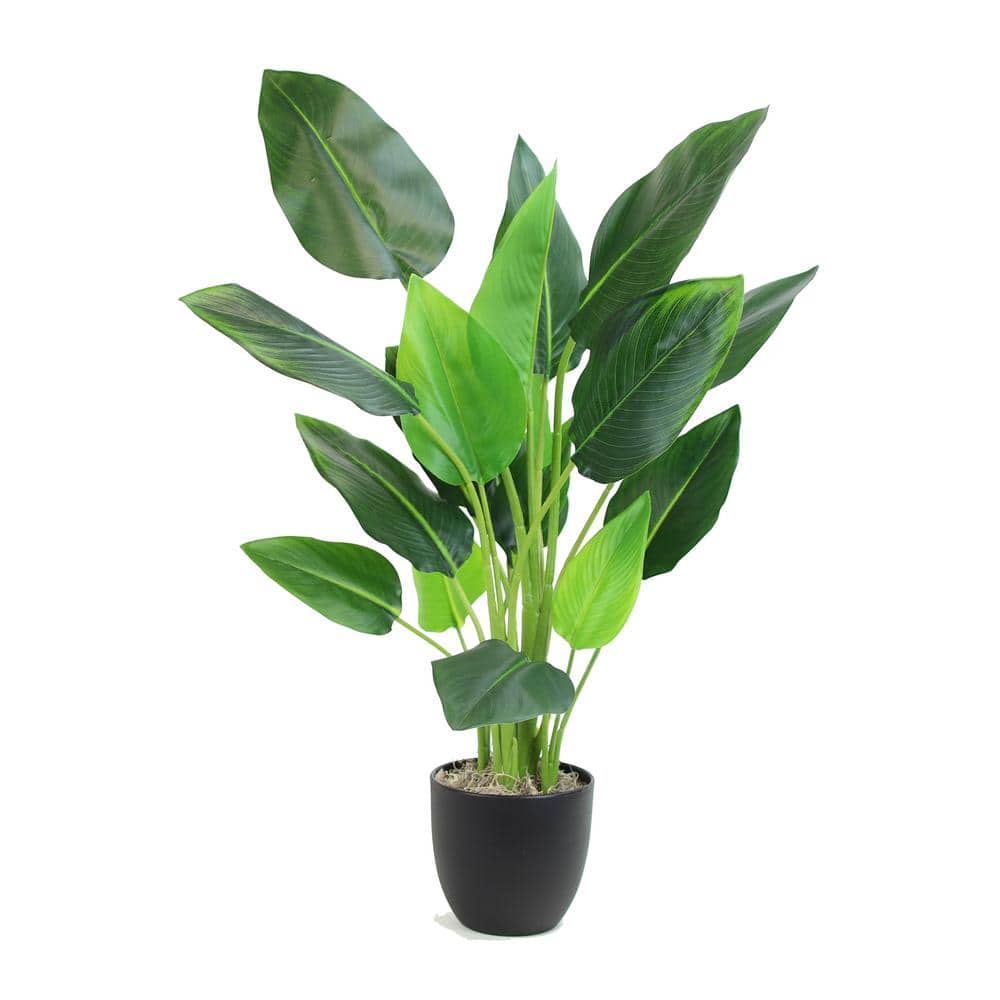 32 in. Green Artificial Bird of Paradise in Matte Black Pot YPG01064 ...