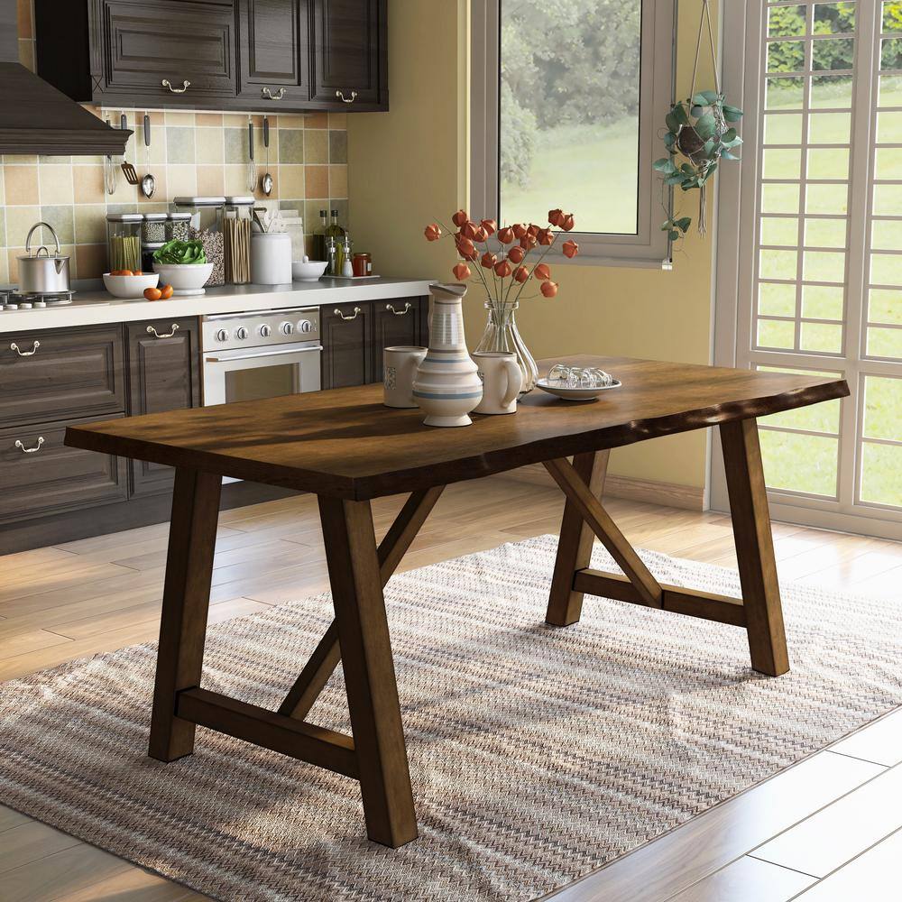 Furniture of America Junga 70.88 in. Rectangle Walnut Wood Dining Table ...