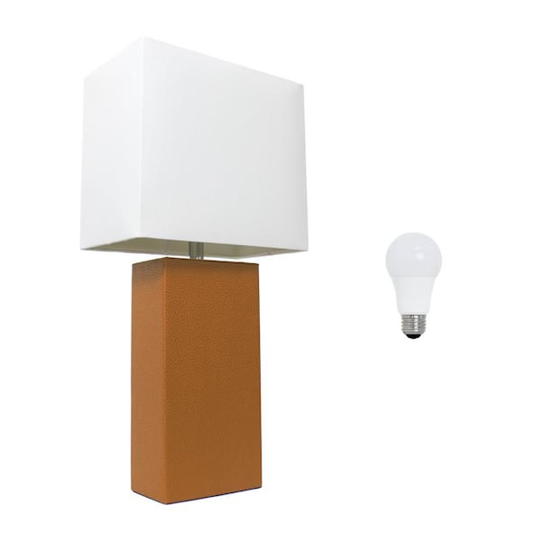 Elegant Designs 21 in. Tan Modern Leather Wrapped Table Lamp, with LED ...
