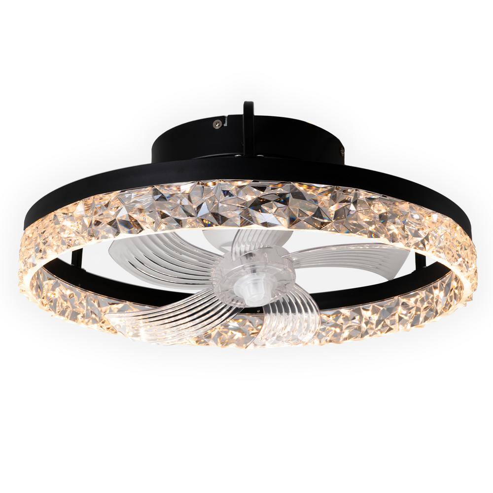 Tivleed 19.7 in. LED Indoor Black Plastic Crystal Ceiling Fan Light ...