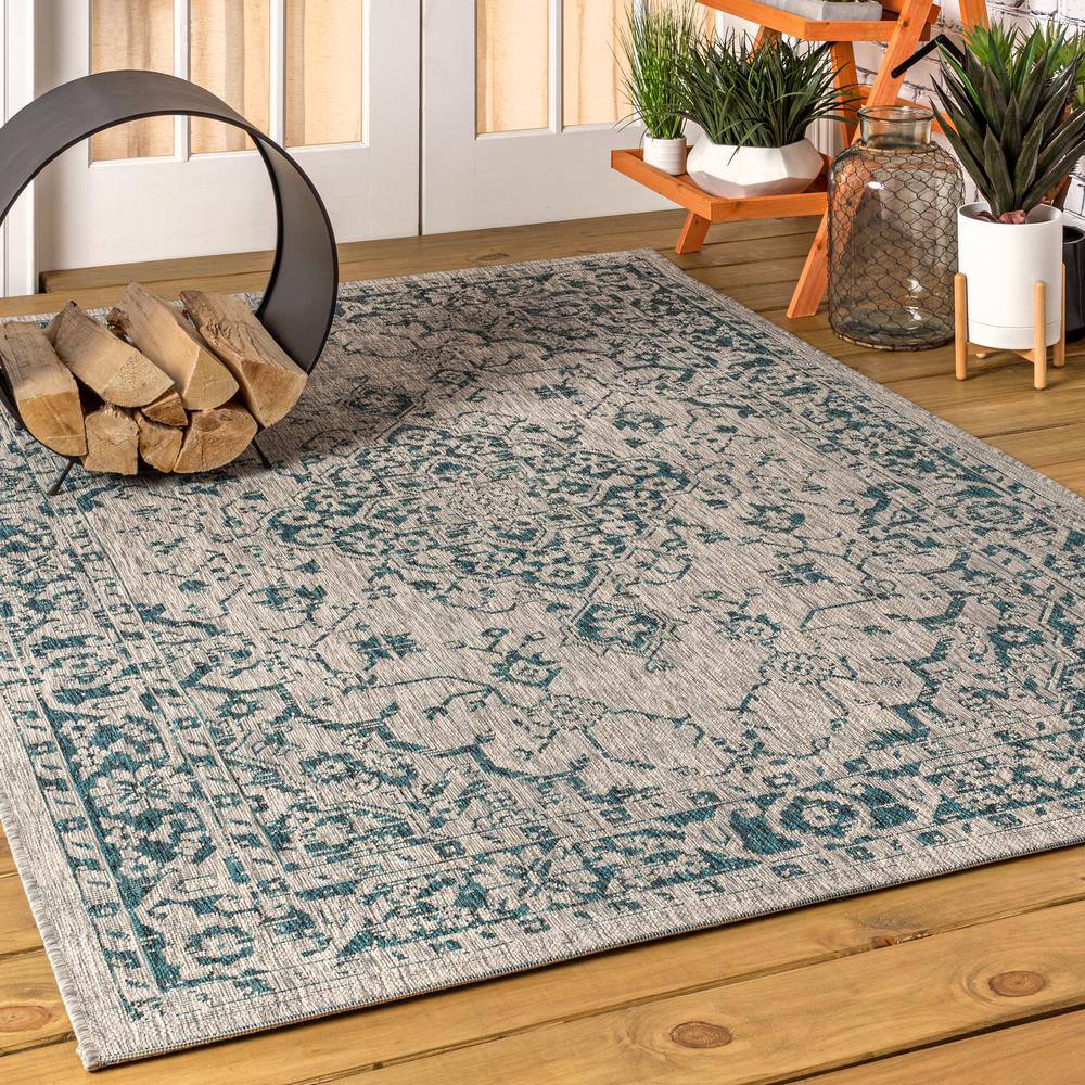 JONATHAN Y Rozetta Gray/Teal 9 ft. x 12 ft. Boho Medallion Textured ...
