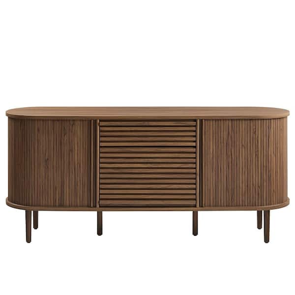 MODWAY Harlan Walnut MDF 67 in. Fluted Oval Sideboard Cabinet with ...