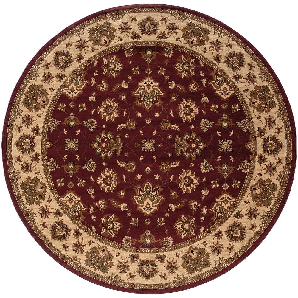 AVERLEY HOME Alyssa Red/Ivory 6 ft. x 6 ft. Round Floral Border Area ...