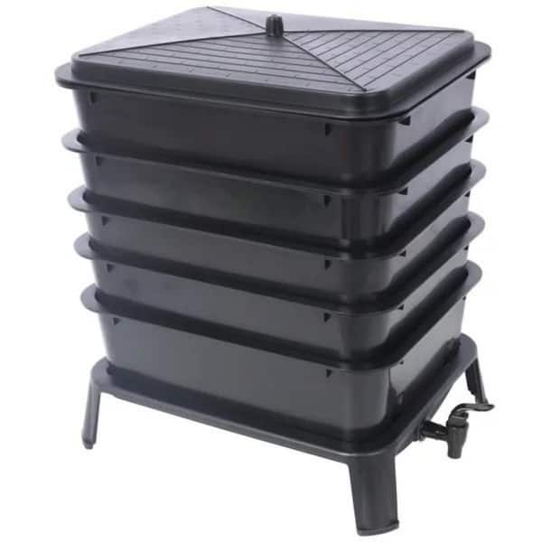 Amamoi 13 Gal. (1.8 cu. ft. ) 5-Layer Worm Farm Composter Bin with Easy ...