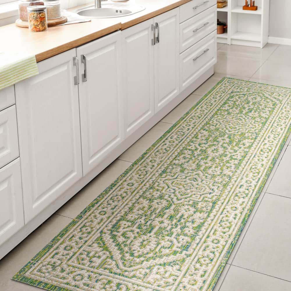 JONATHAN Y Sinjuri Cream/Green 2 ft. x 8 ft. Medallion Textured Weave ...