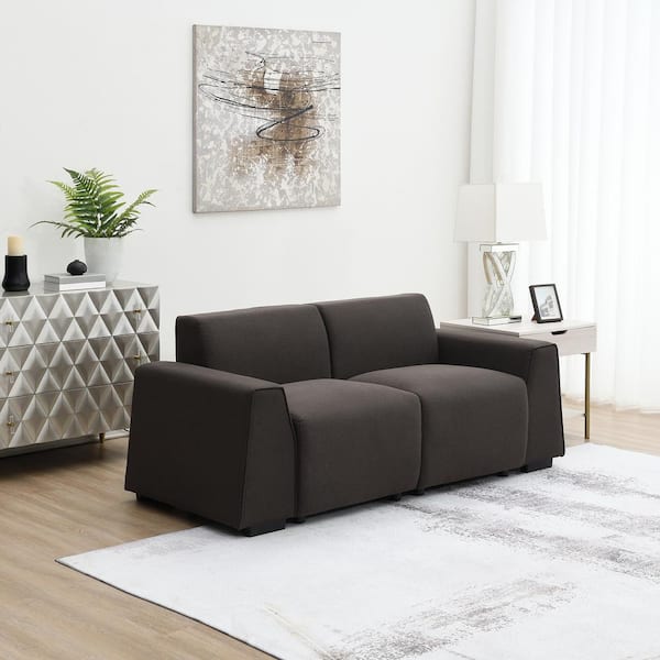 sumyeg 71 in. Wide Rolled Arm Linen Modern Rectangle Sofa in. Dark ...